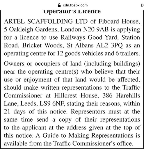 STOP the Goods Vehicle Operator’s Licence in Station Road Bricketwood ...